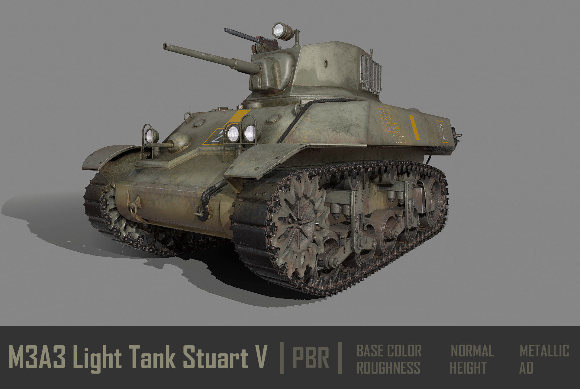 3D model M3A3 Light Tank Stuart V PBR VR / AR / low-poly | CGTrader