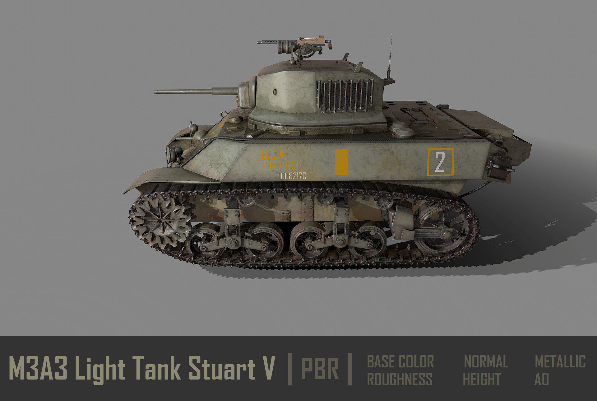 3D model M3A3 Light Tank Stuart V PBR VR / AR / low-poly | CGTrader