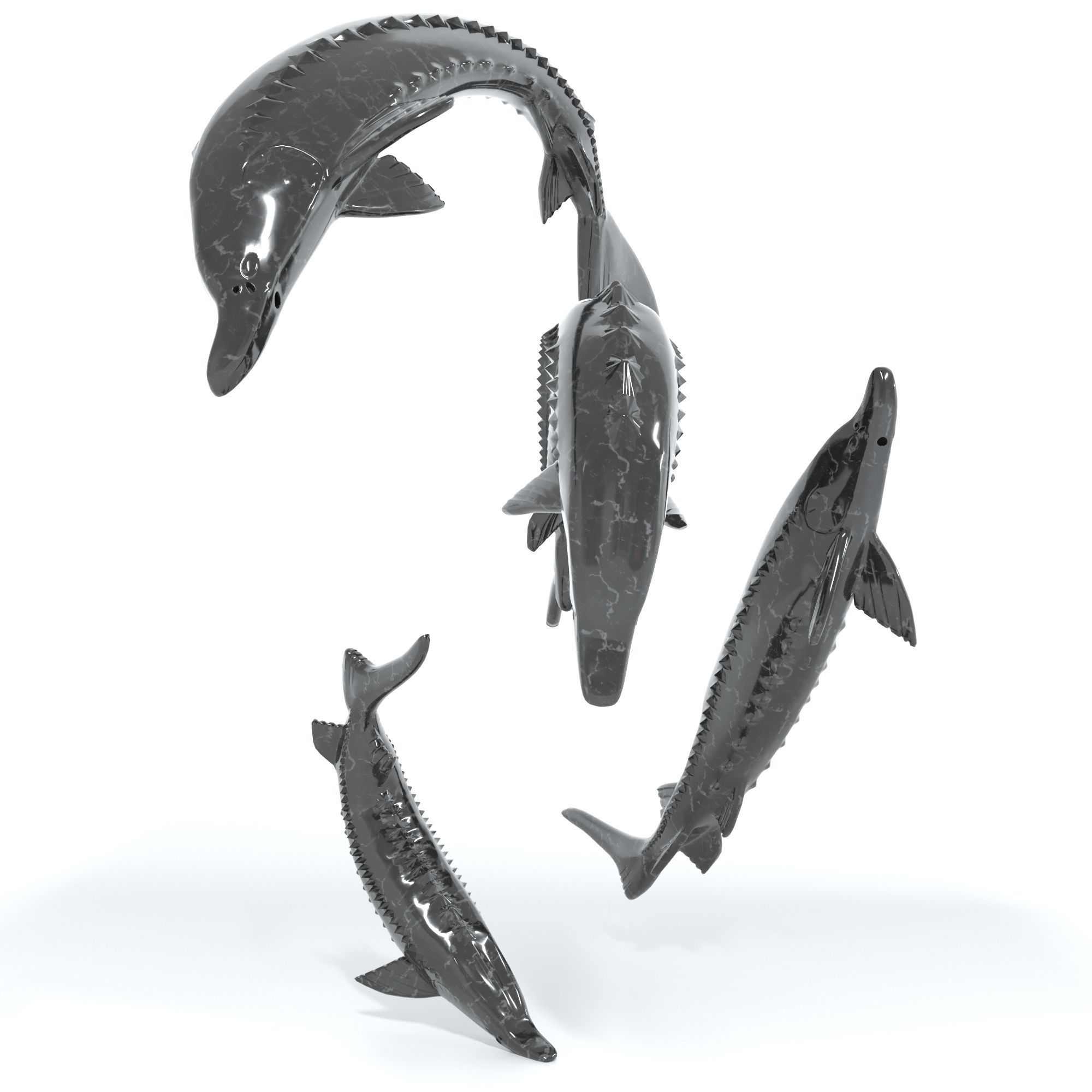 Black marble sturgeon sculpture 3D model | CGTrader