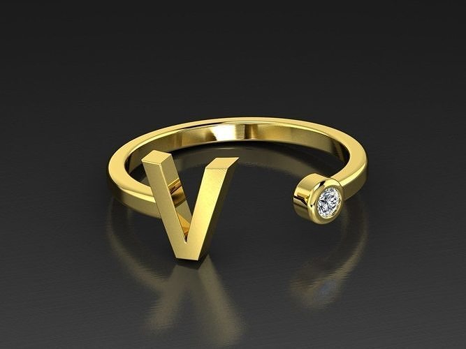 Solid Alphabet Jewelry Rings Letter V 3D model 3D printable | CGTrader