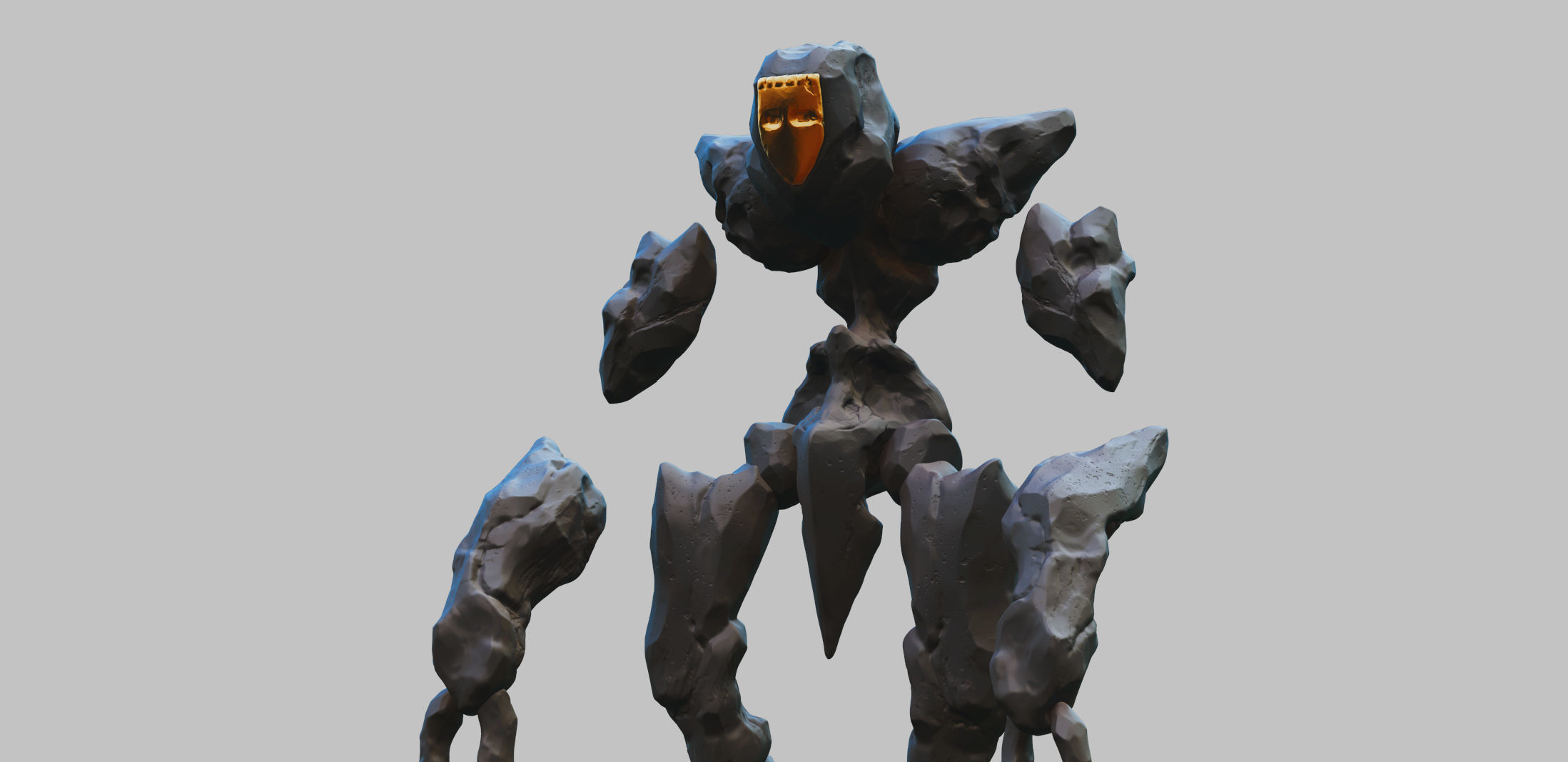 Stone Golem with golden mask 3D model | CGTrader