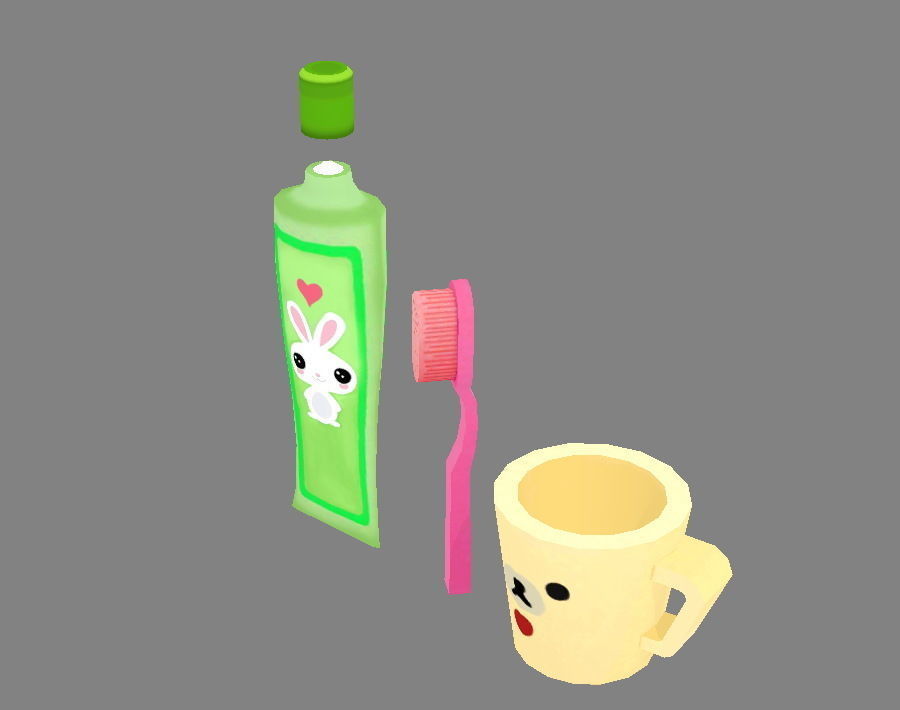3D model Cartoon toothpaste - toothbrush - water cup VR / AR / low-poly ...