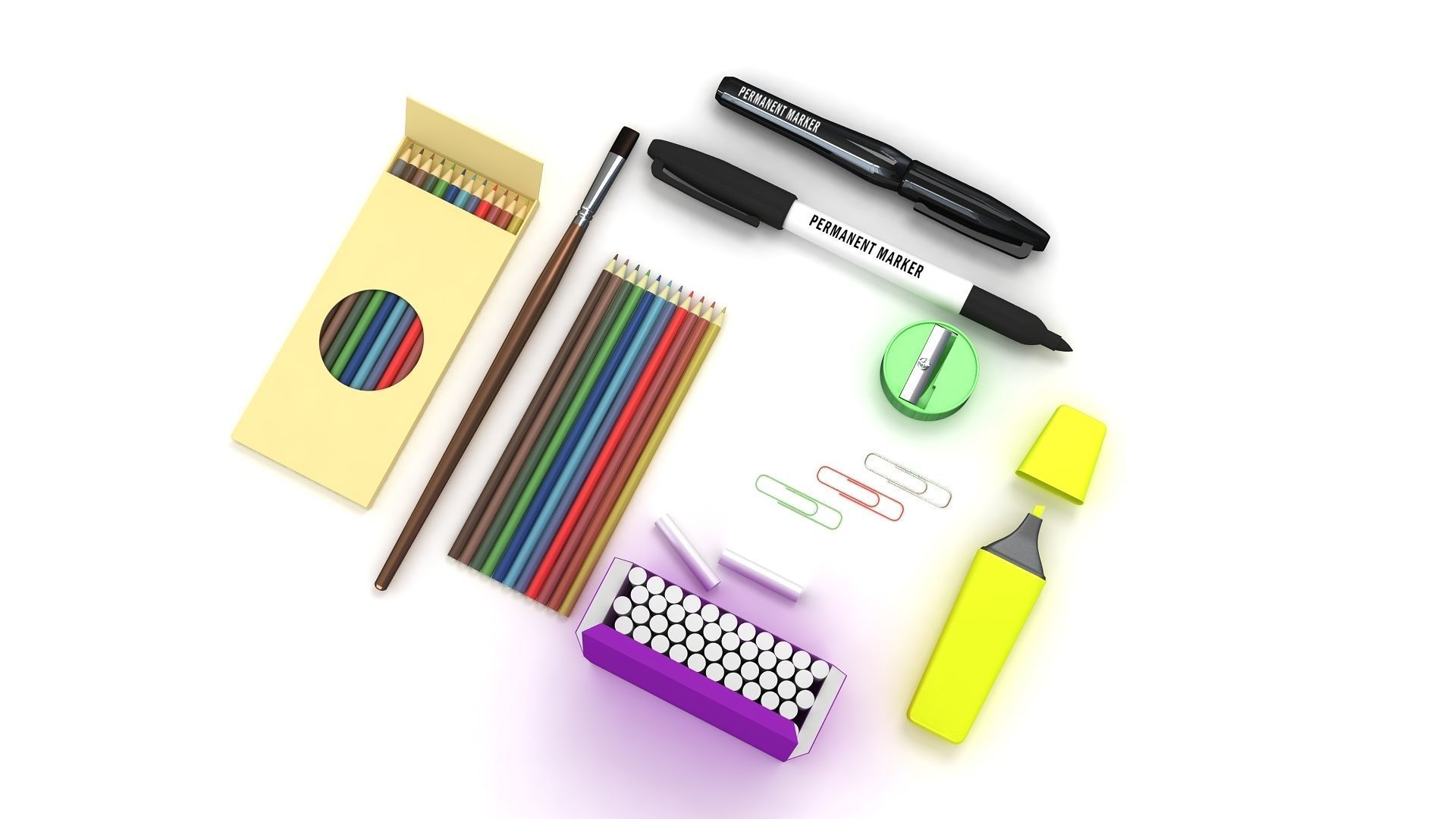 Stationary Collection office supplies 3D model | CGTrader