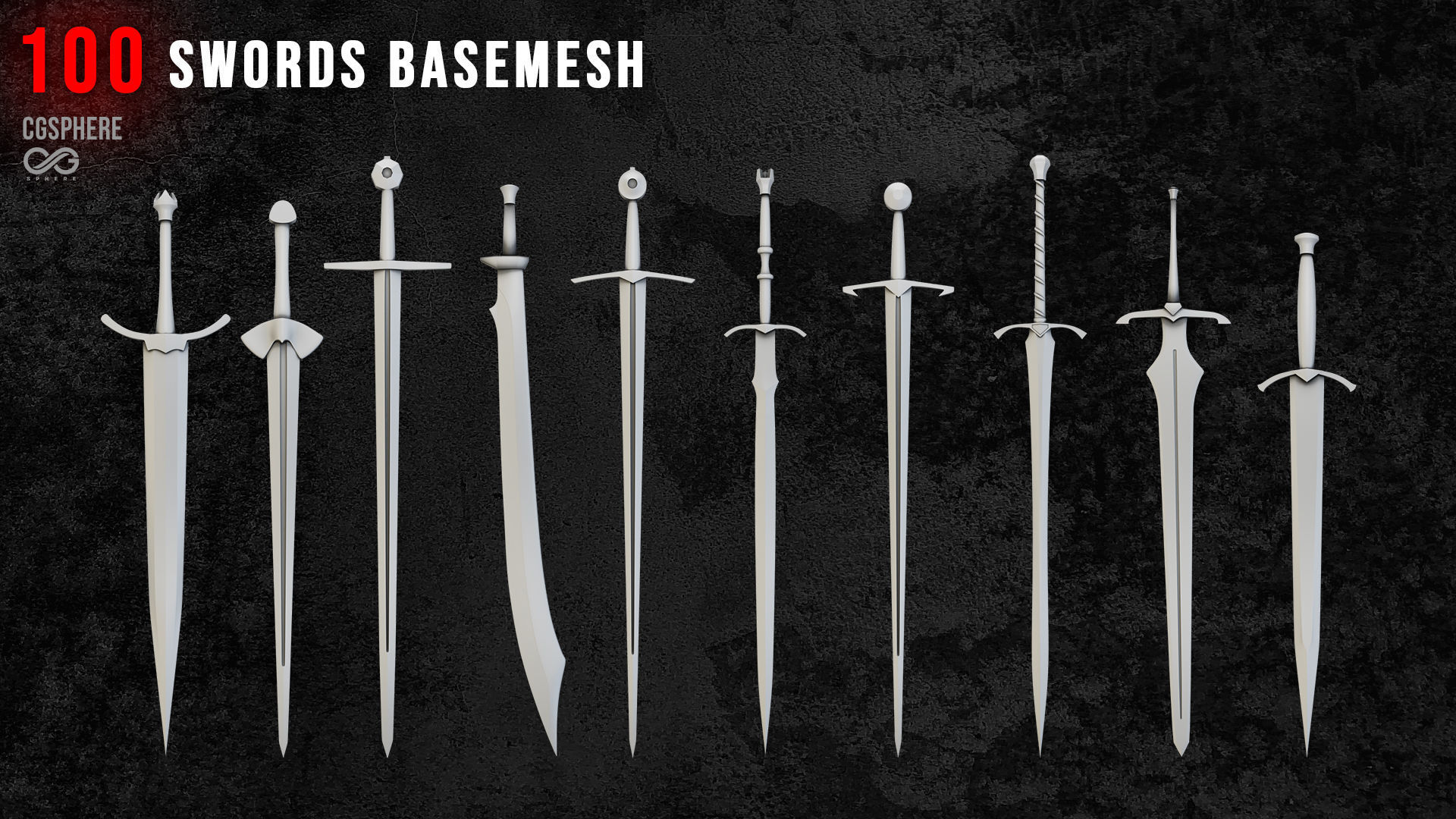 3D model 100 Medieval Sword Basemesh -Clean Uv And Topology VR / AR ...