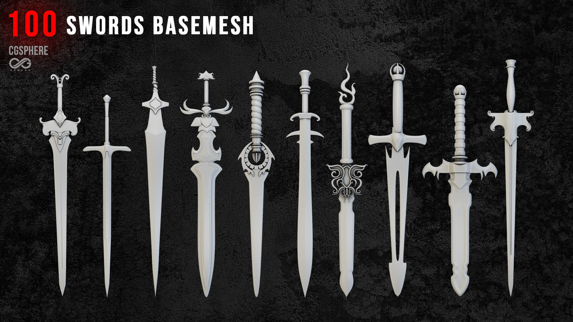 3D model 100 Medieval Sword Basemesh -Clean Uv And Topology VR / AR ...