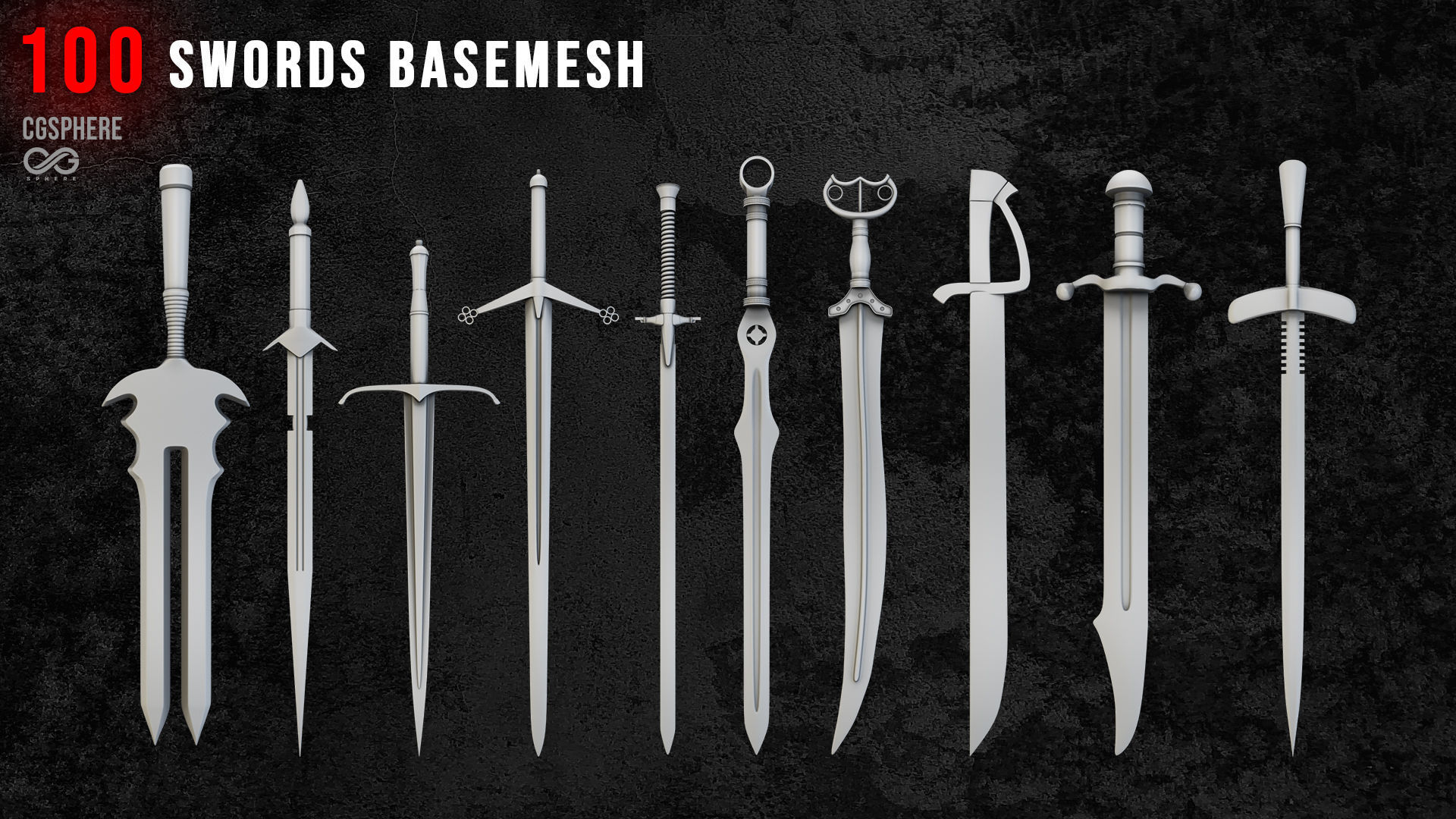 3D model 100 Medieval Sword Basemesh -Clean Uv And Topology VR / AR ...