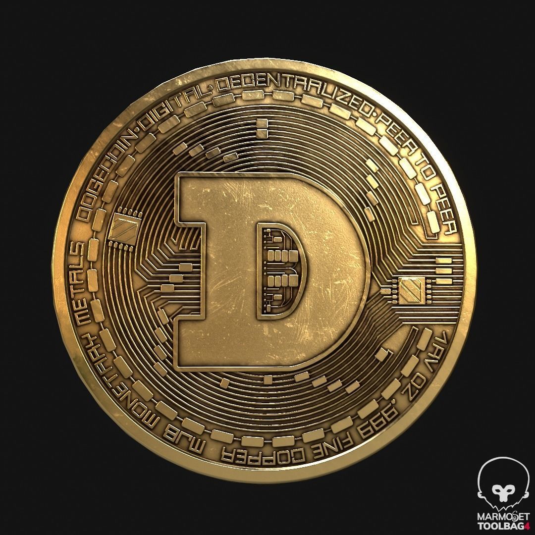 3D model Dogecoin Pbr gold coin with letter d VR / AR / low-poly | CGTrader