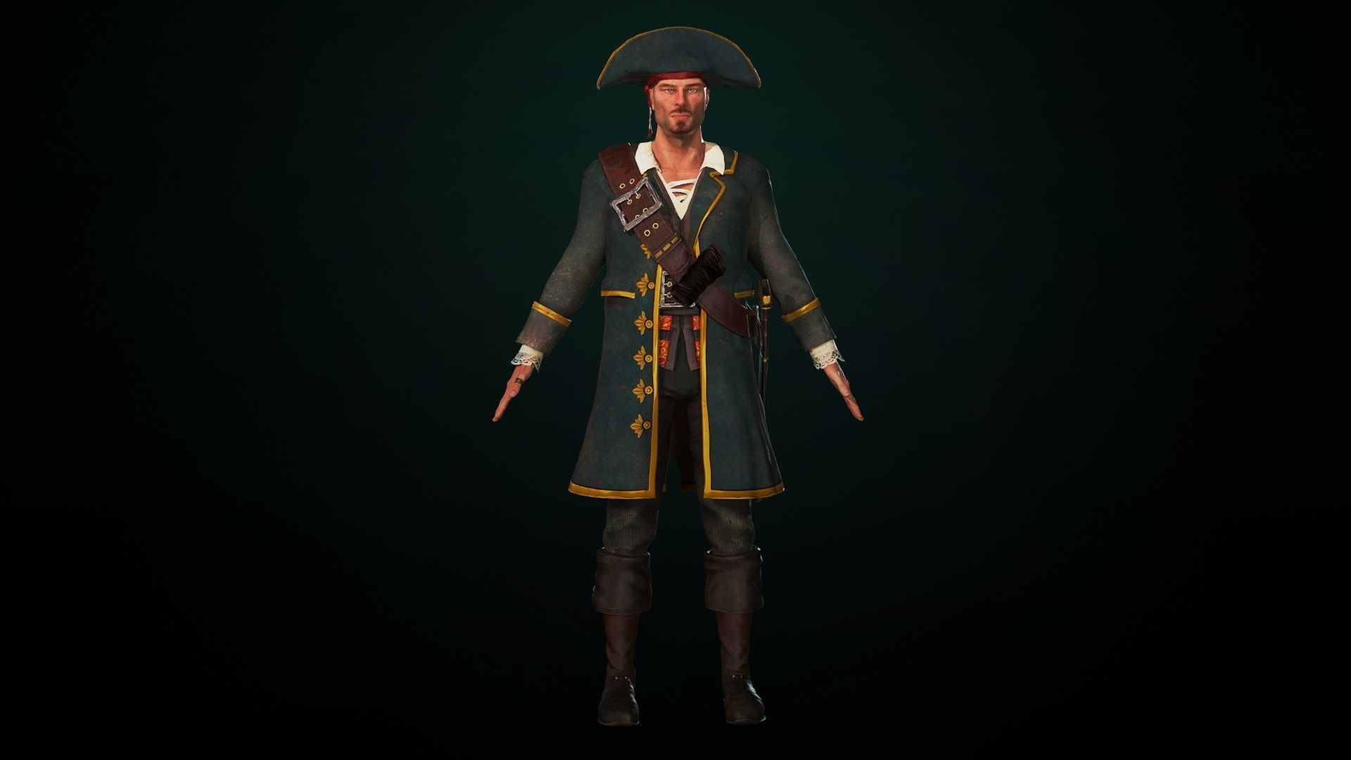 3D model Pirate Captain Gameready with animations VR / AR / low-poly ...