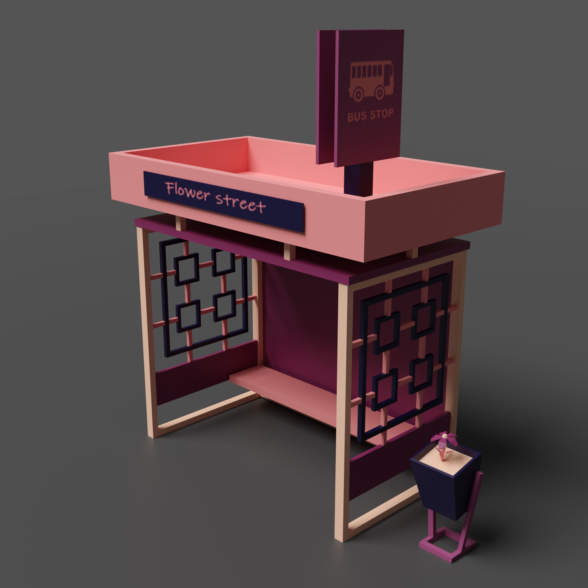 3D model Pink bus stop - with flower VR / AR / low-poly | CGTrader