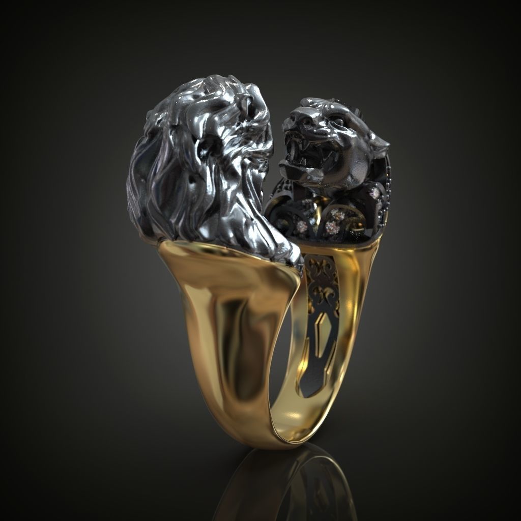 Diamond Ring Lion Panther 3D model 3D printable | CGTrader