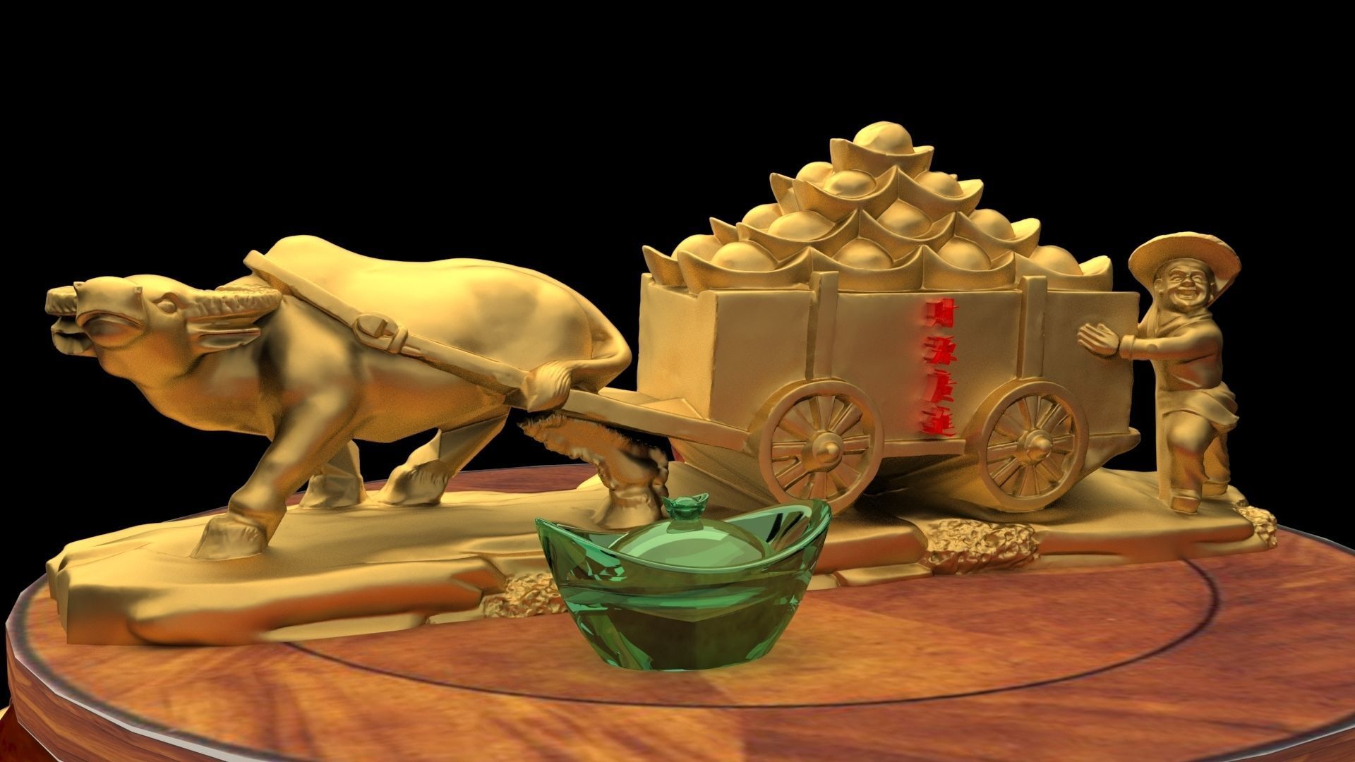 Chinese gold ingot with ox cart 3D model | CGTrader