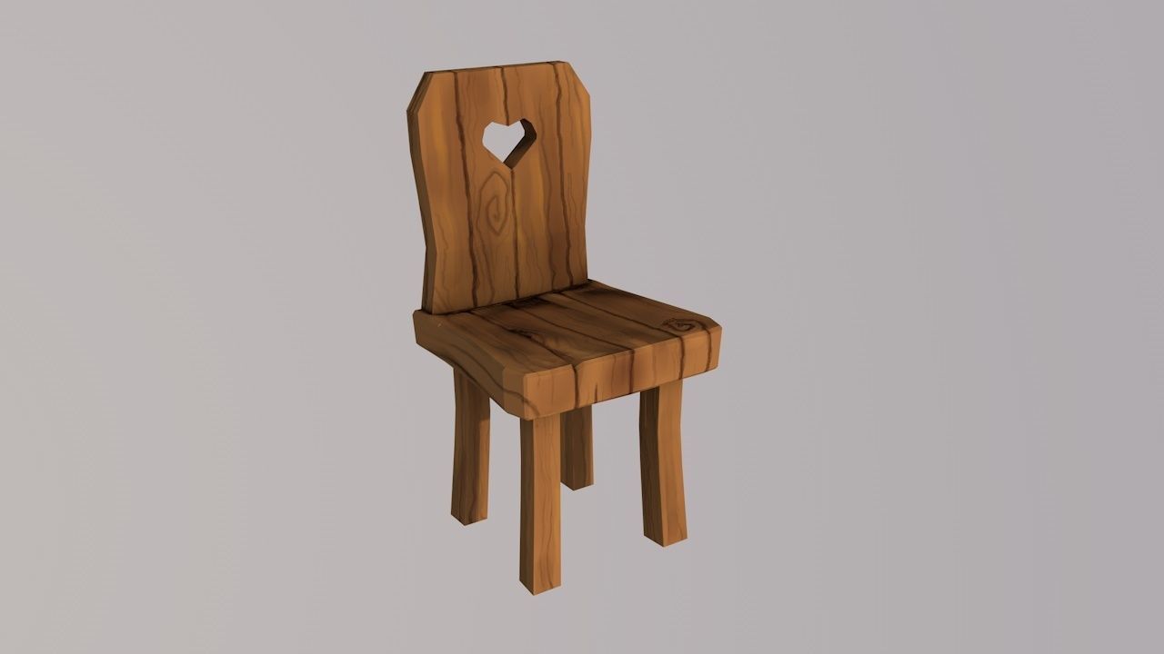 3D model Low poly cartoon style old wooden tavern chair VR / AR / low ...