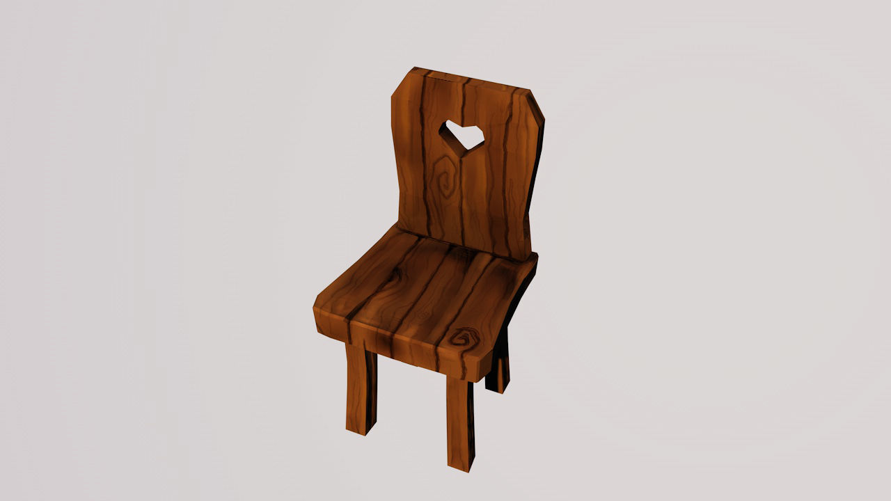 3D model Low poly cartoon style old wooden tavern chair VR / AR / low ...