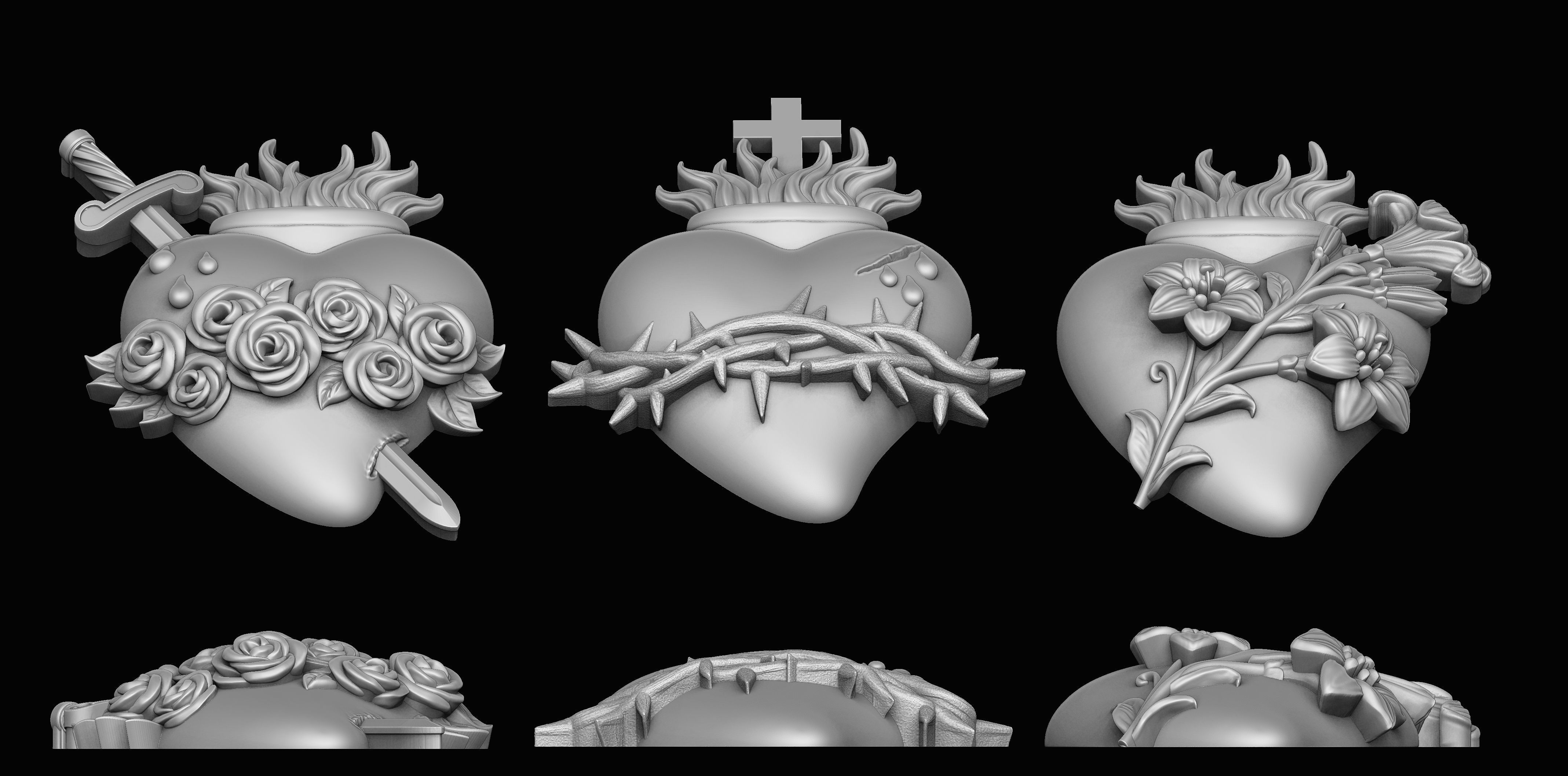 Three Sacred Hearts 3D model 3D printable | CGTrader