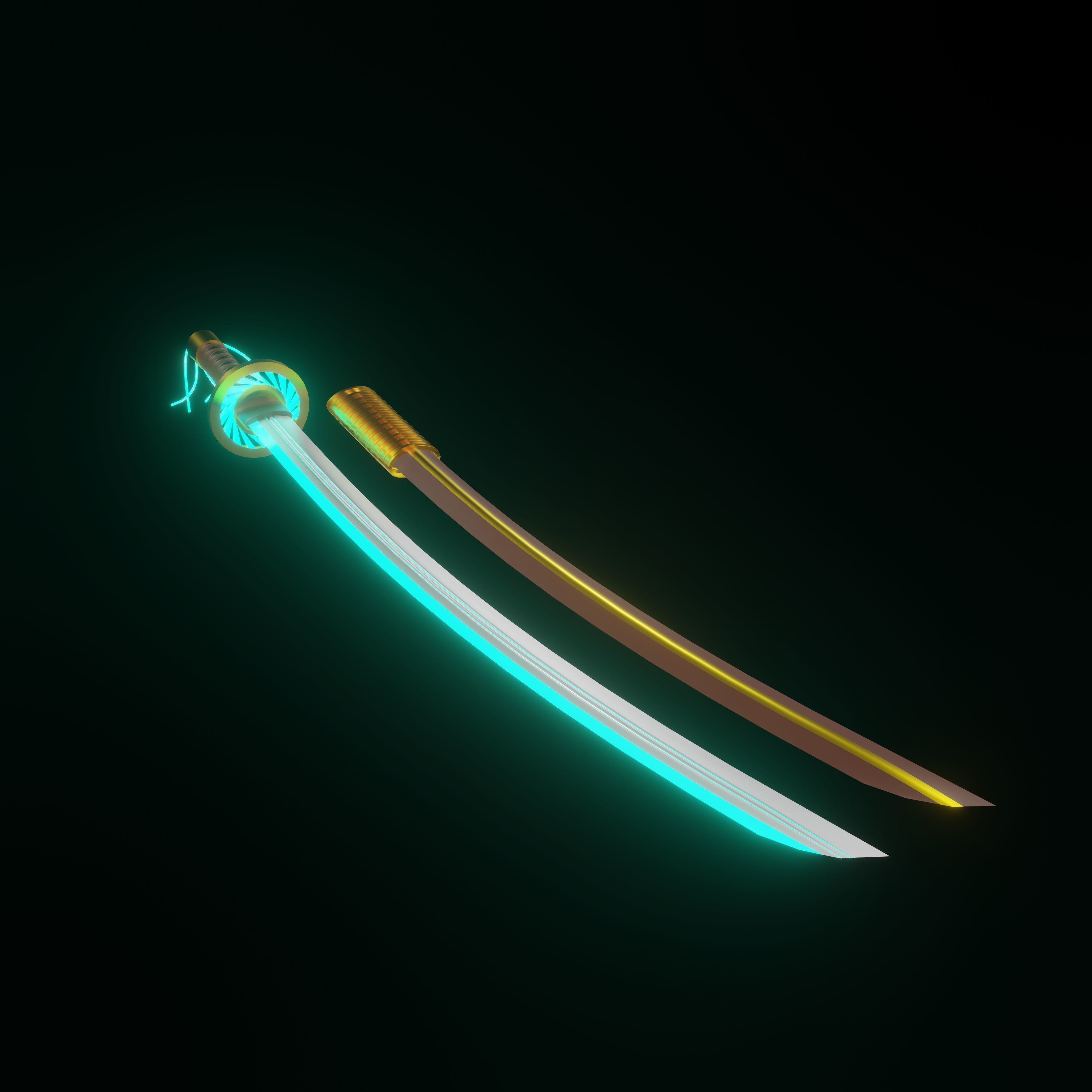 3D model 3d katana model with blue trim for game assets VR / AR / low ...