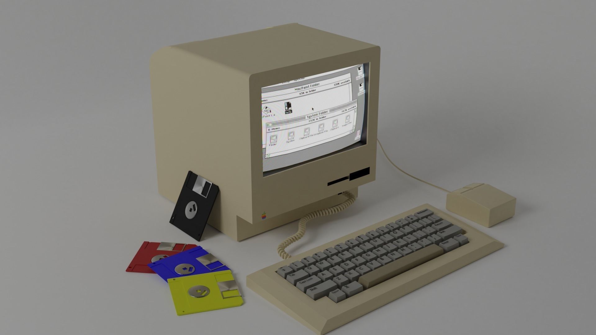 Macintosh apple computer with keyboard and mouse free 3D model | CGTrader