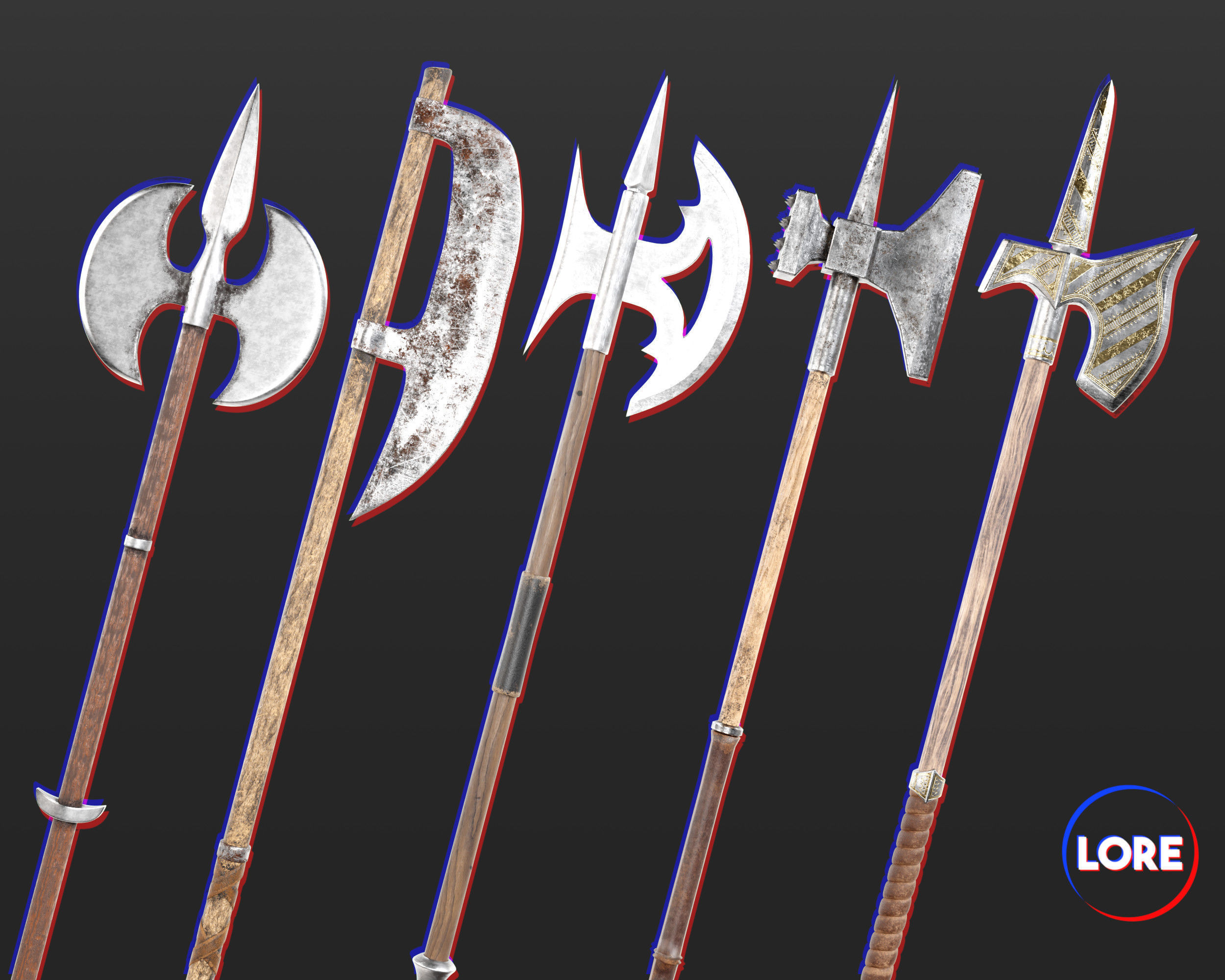 Medieval Collection Weapons Pole Axes VR / AR / low-poly | CGTrader