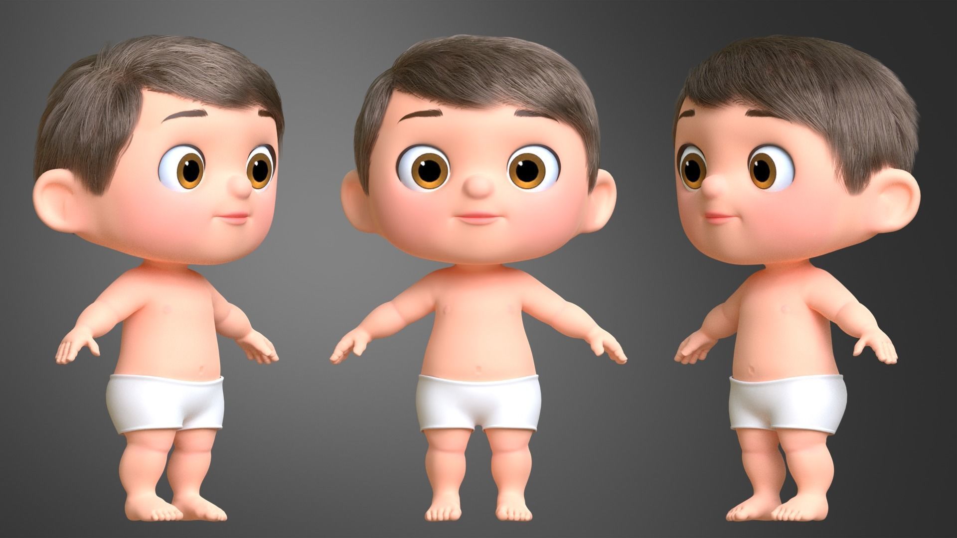 Grey Cartoon Baby Character 3D model rigged | CGTrader