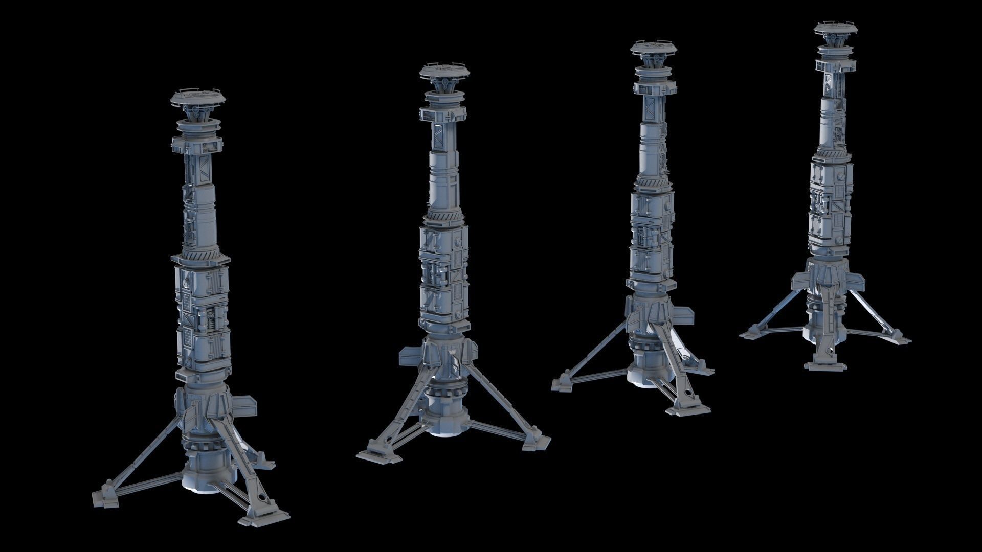 3D model Scifi buildings rocket tower skyscraper VR / AR / low-poly ...