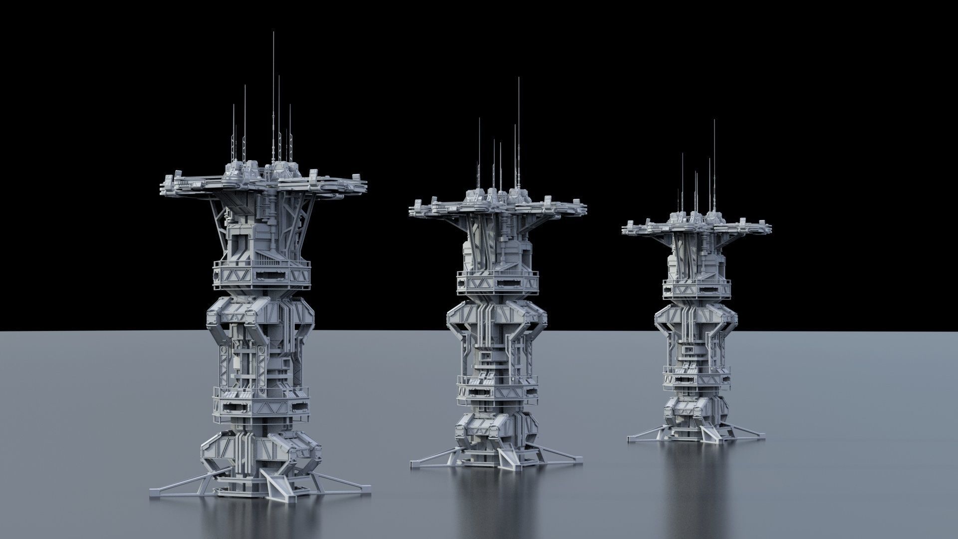 3D model Scifi buildings futuristic landing platform VR / AR / low-poly ...