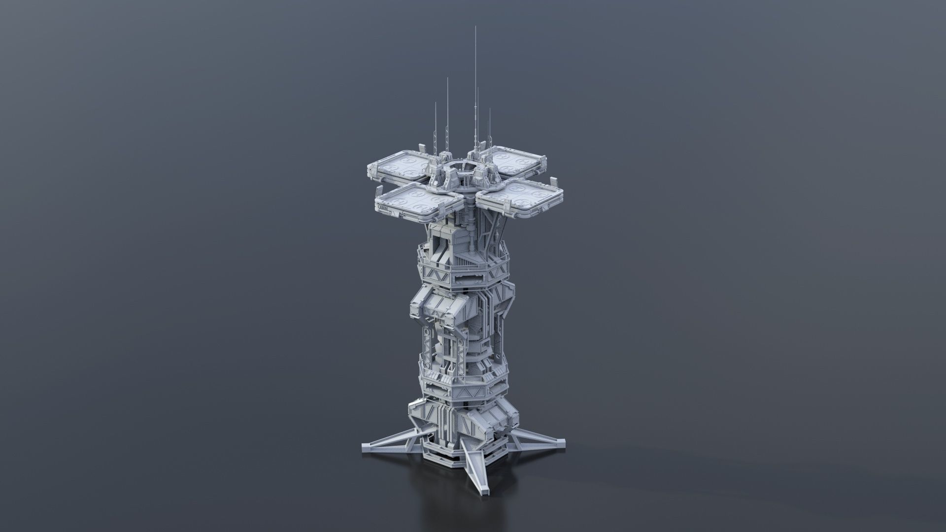 3D model Scifi buildings futuristic landing platform VR / AR / low-poly ...