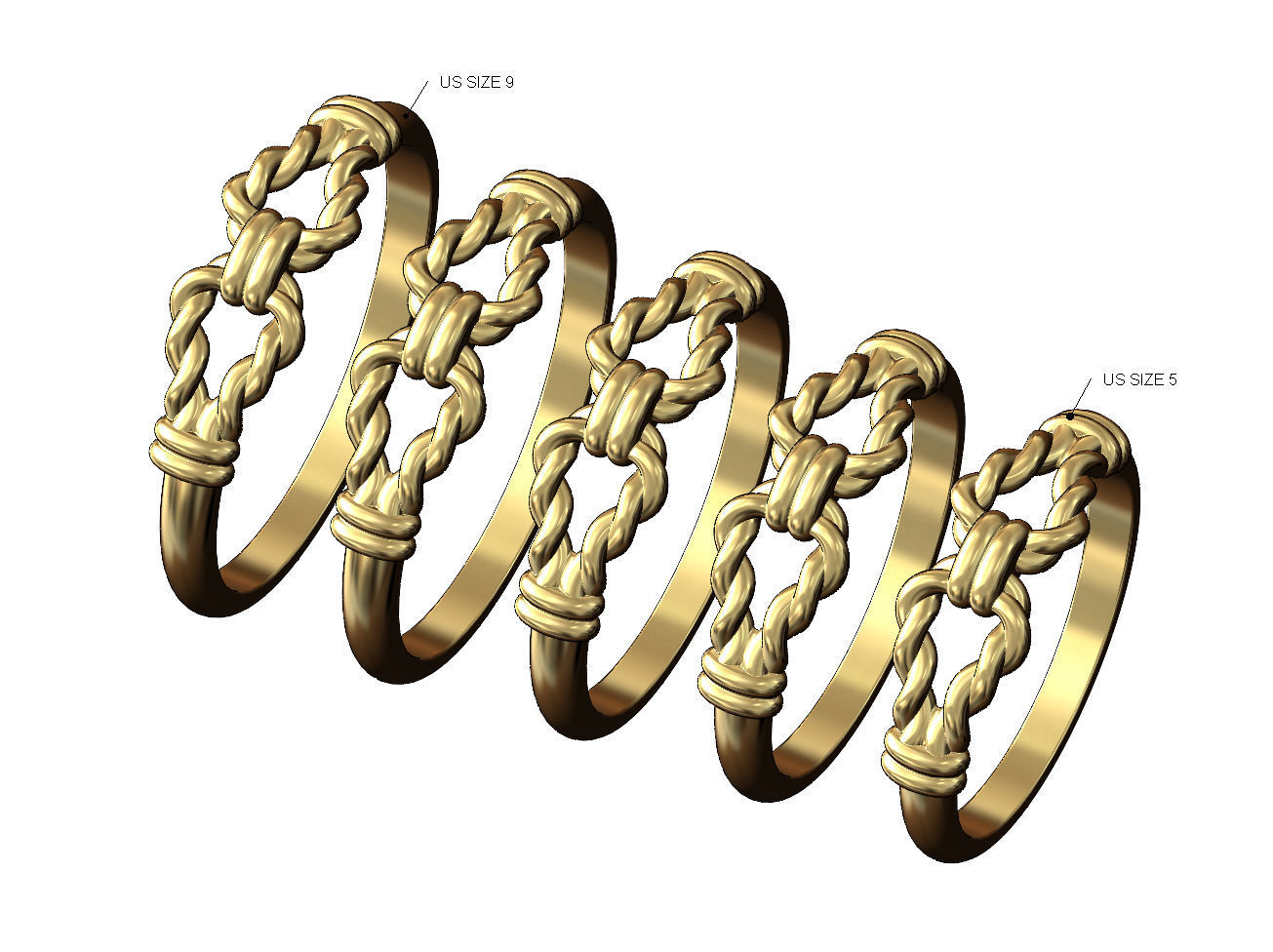 Braided wire double loop ring US size 5 to 11 3D model 3D printable ...