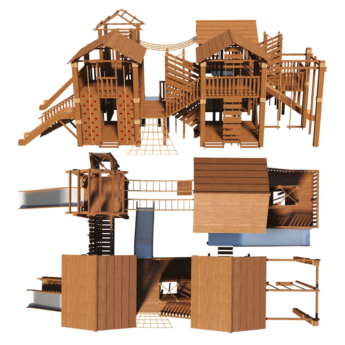 Playground two wooden play structures 3D model | CGTrader
