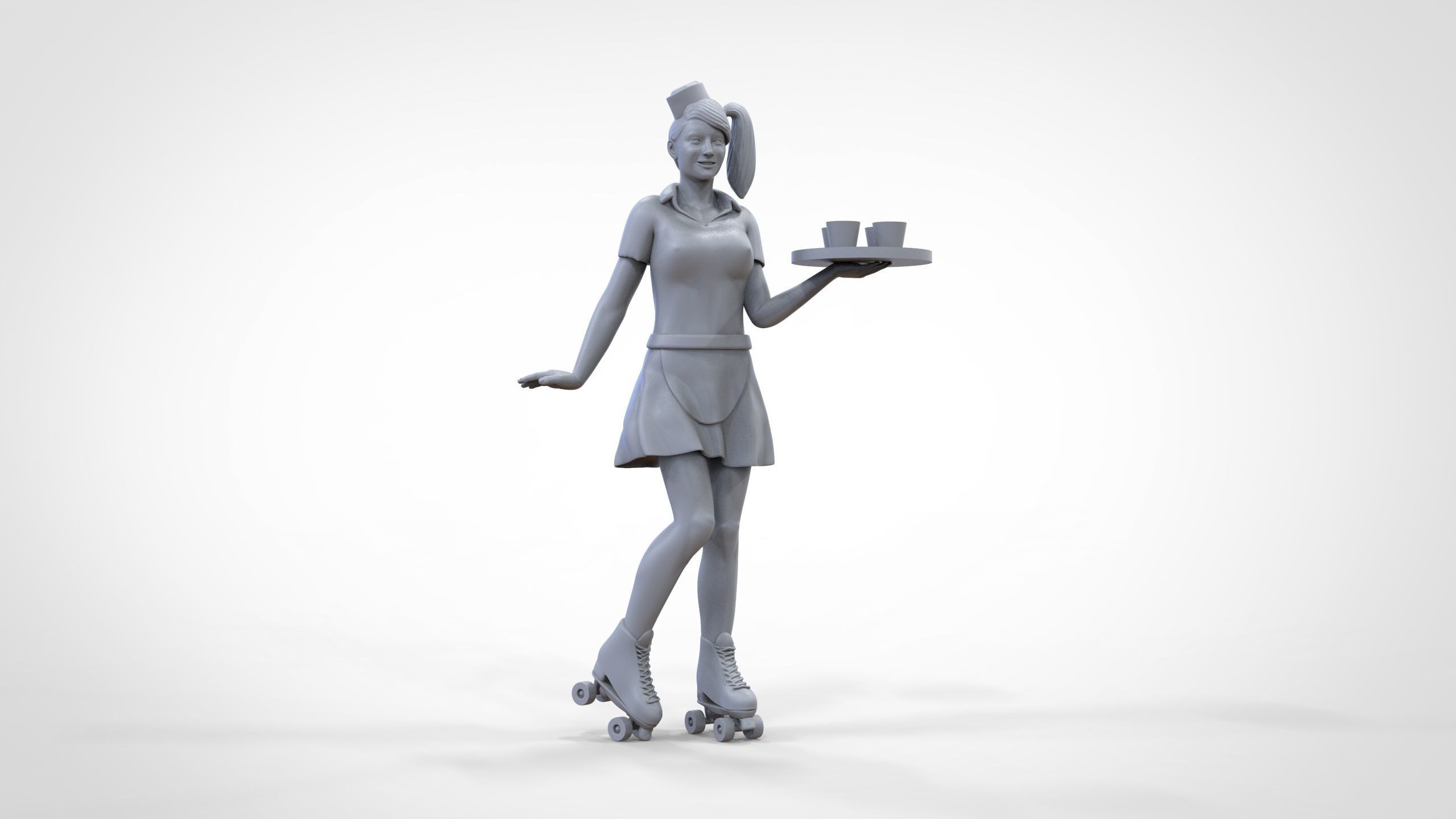 N1 old style waitress on roller skates 3D model 3D printable | CGTrader