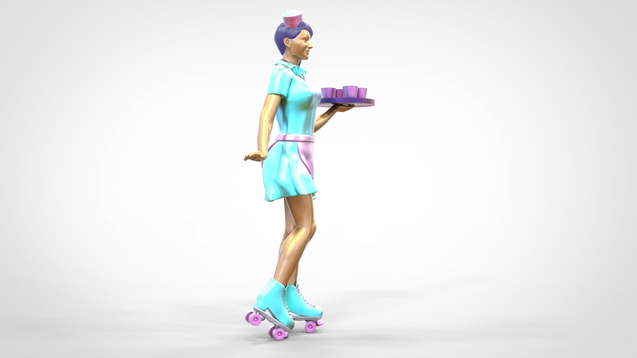 N1 old style waitress on roller skates 3D model 3D printable | CGTrader