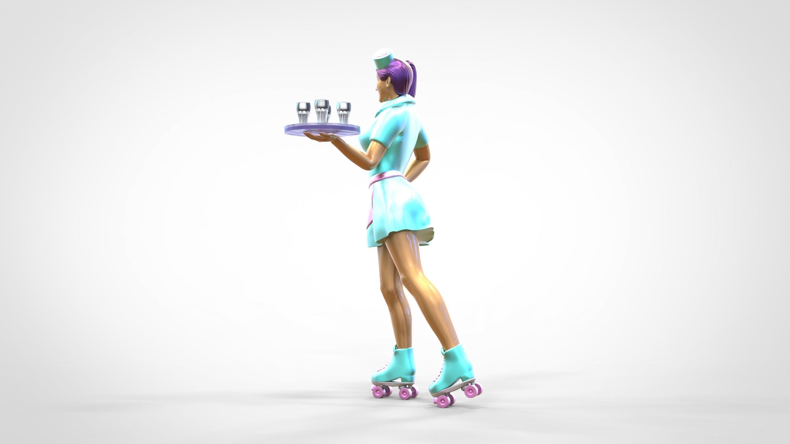 N2 old style waitress on roller skates 3D model 3D printable | CGTrader