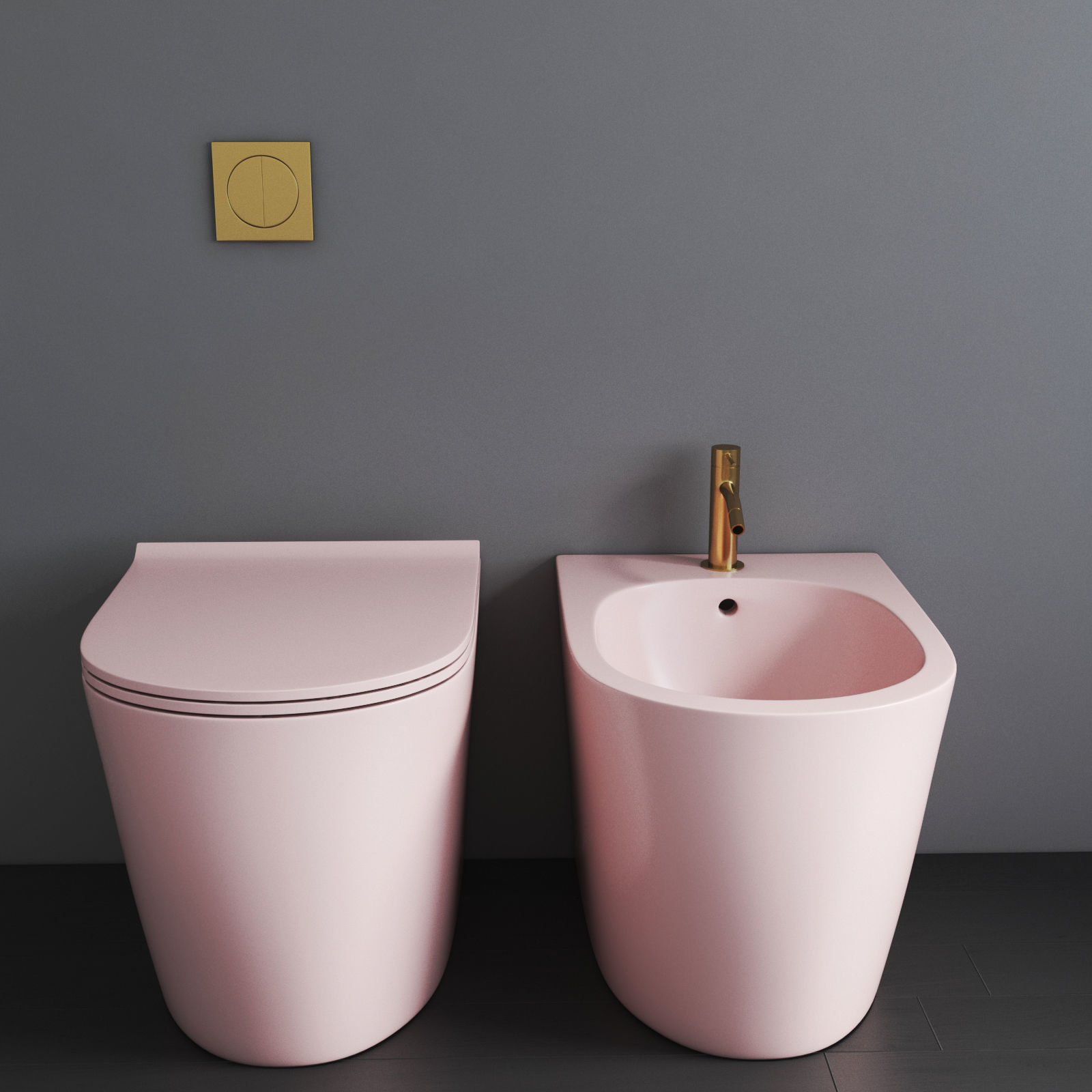 Toilet and bidet pink 3D model | CGTrader