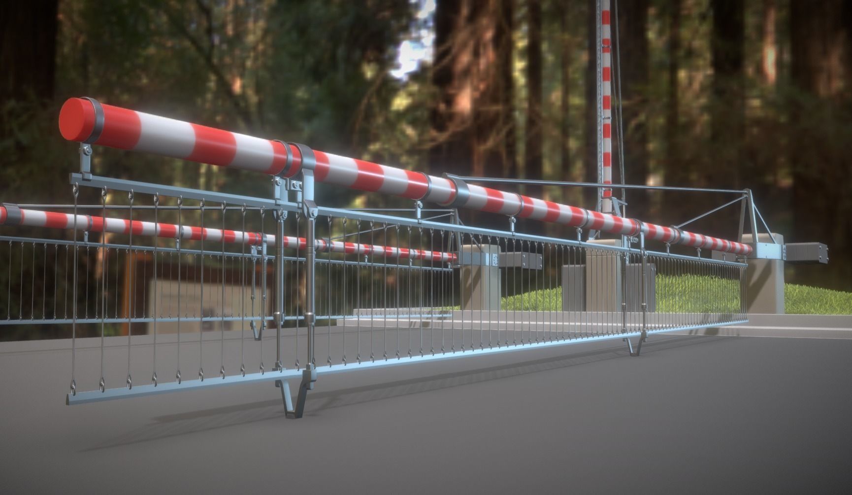 3D Railroad Barrier 9m High-Poly with Protective Grid