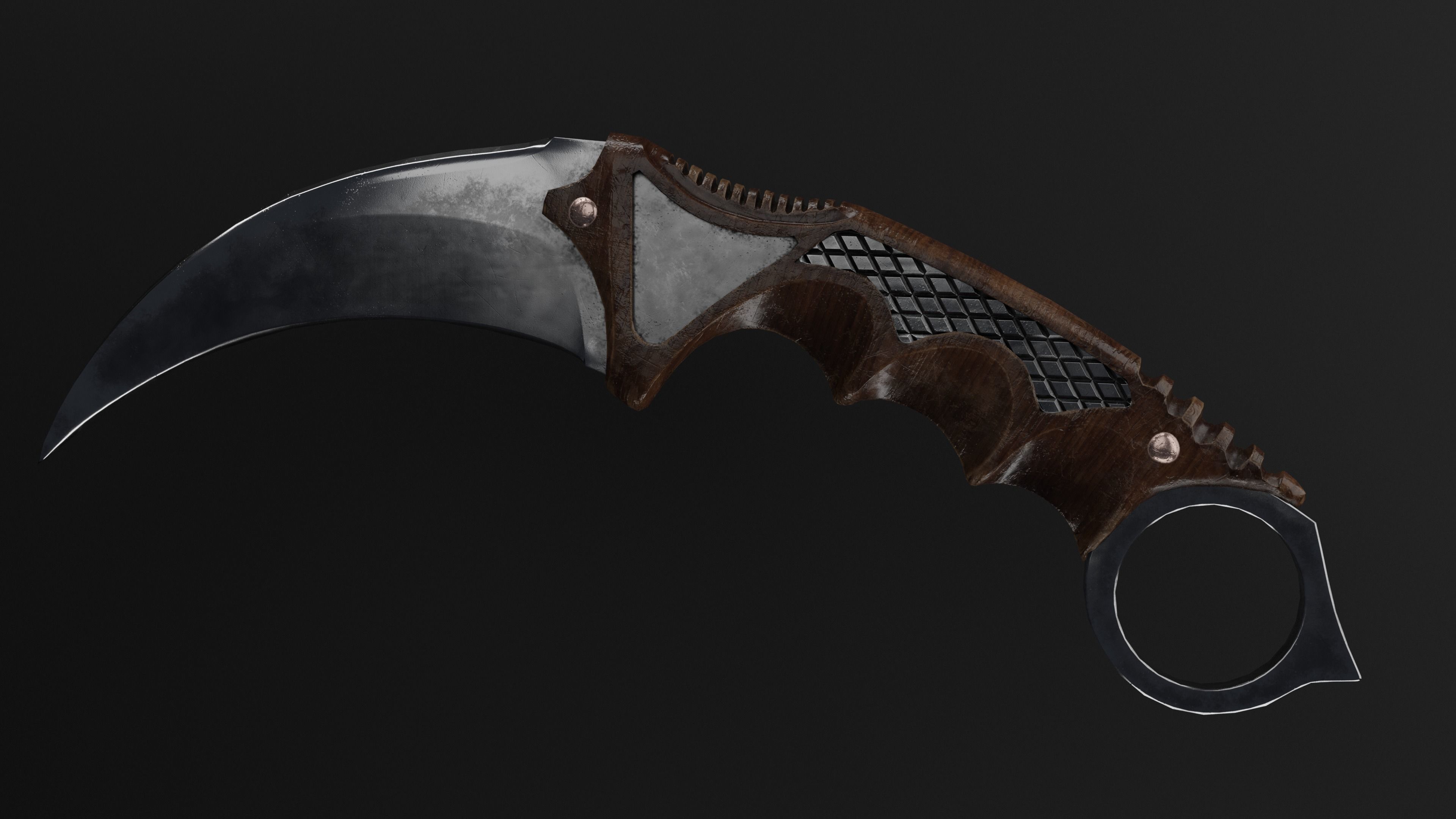 3D model Karambit Knife Wooden Handle Low-Poly VR / AR / low-poly ...