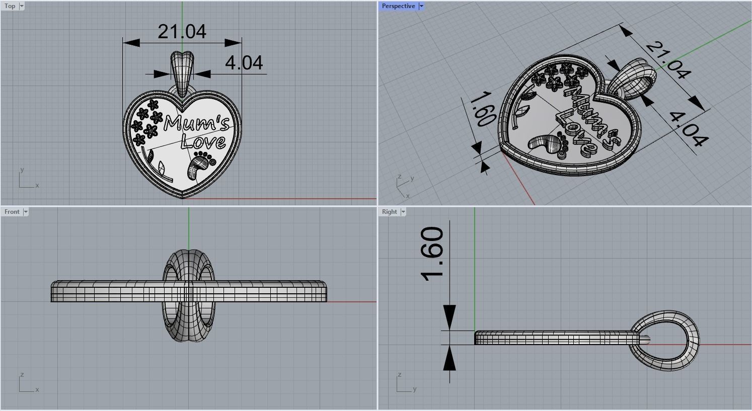 Heart Pendant Mums Love 3D model | CGTrader