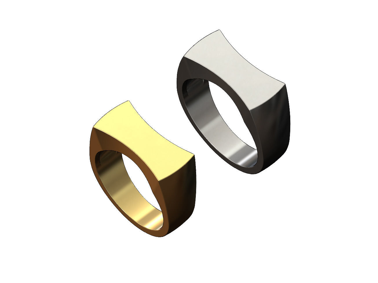 Concave sides rectangular signet ring 3D model 3D printable | CGTrader