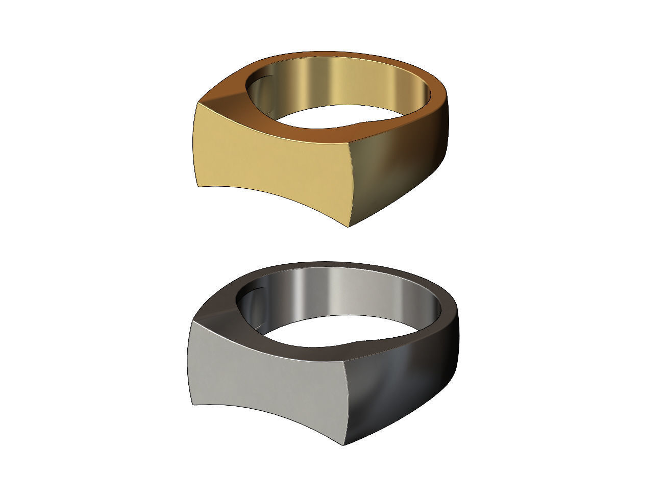 Concave sides rectangular signet ring 3D model 3D printable | CGTrader