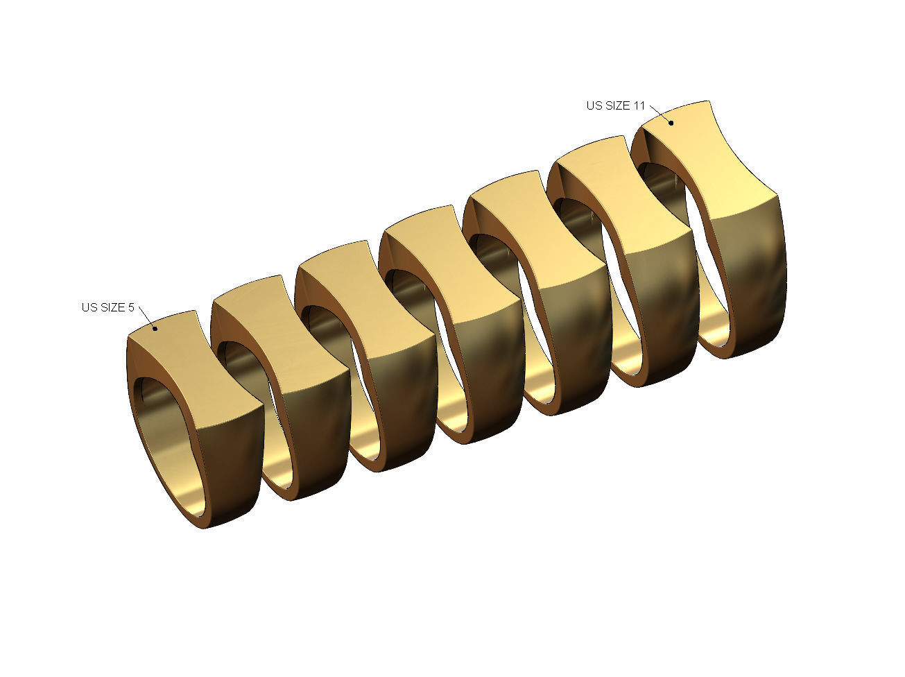 Concave sides rectangular signet ring 3D model 3D printable | CGTrader