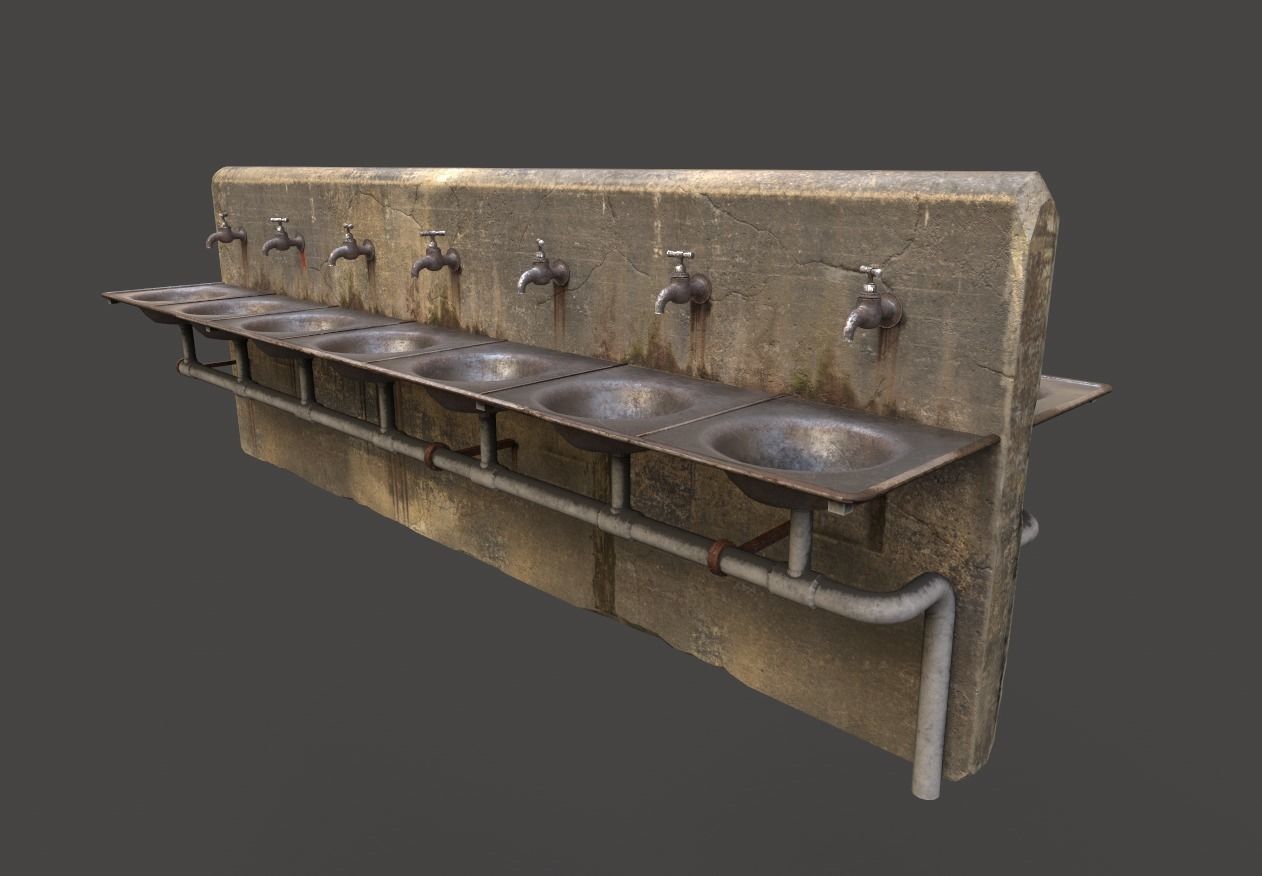 Abandoned Multiple Drinking water Taps and Sinks-Double-Sided- 3D model ...