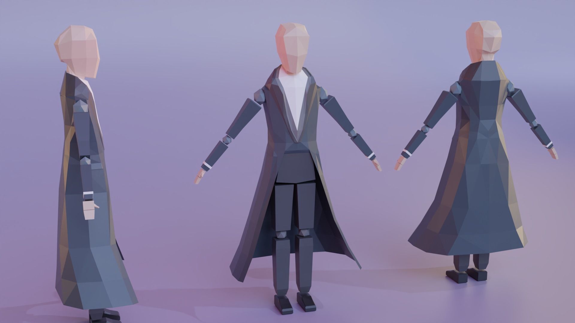 Low Poly Detective man in trench coat free VR / AR / low-poly 3D model ...