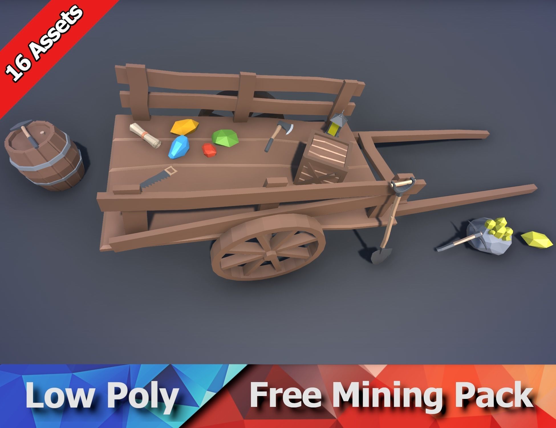 Free Mining Pack - Low Poly Ores and Gems and Tools and Props free VR ...