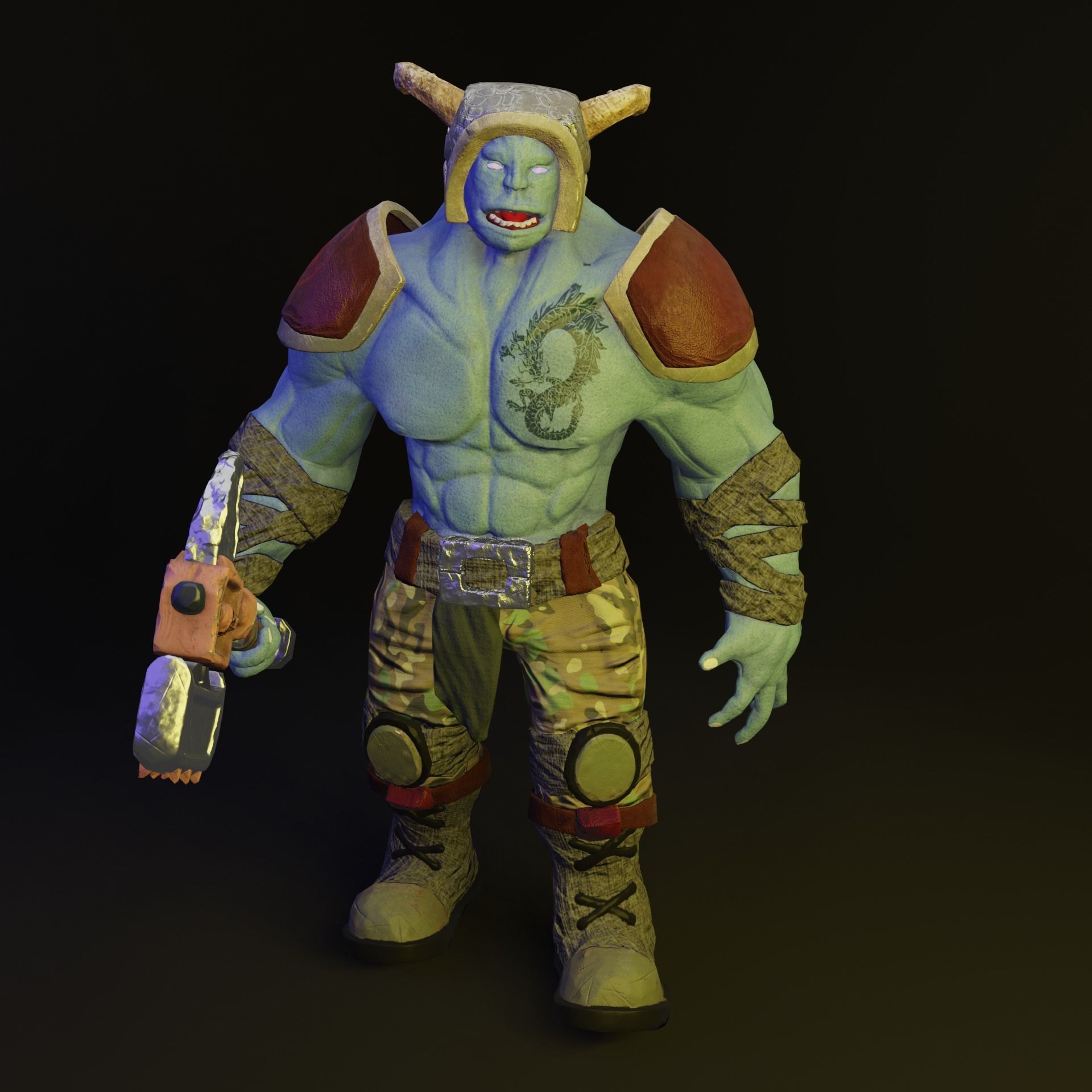 Anthropomorphic monster with a hammer 3d low poly free VR / AR / low ...