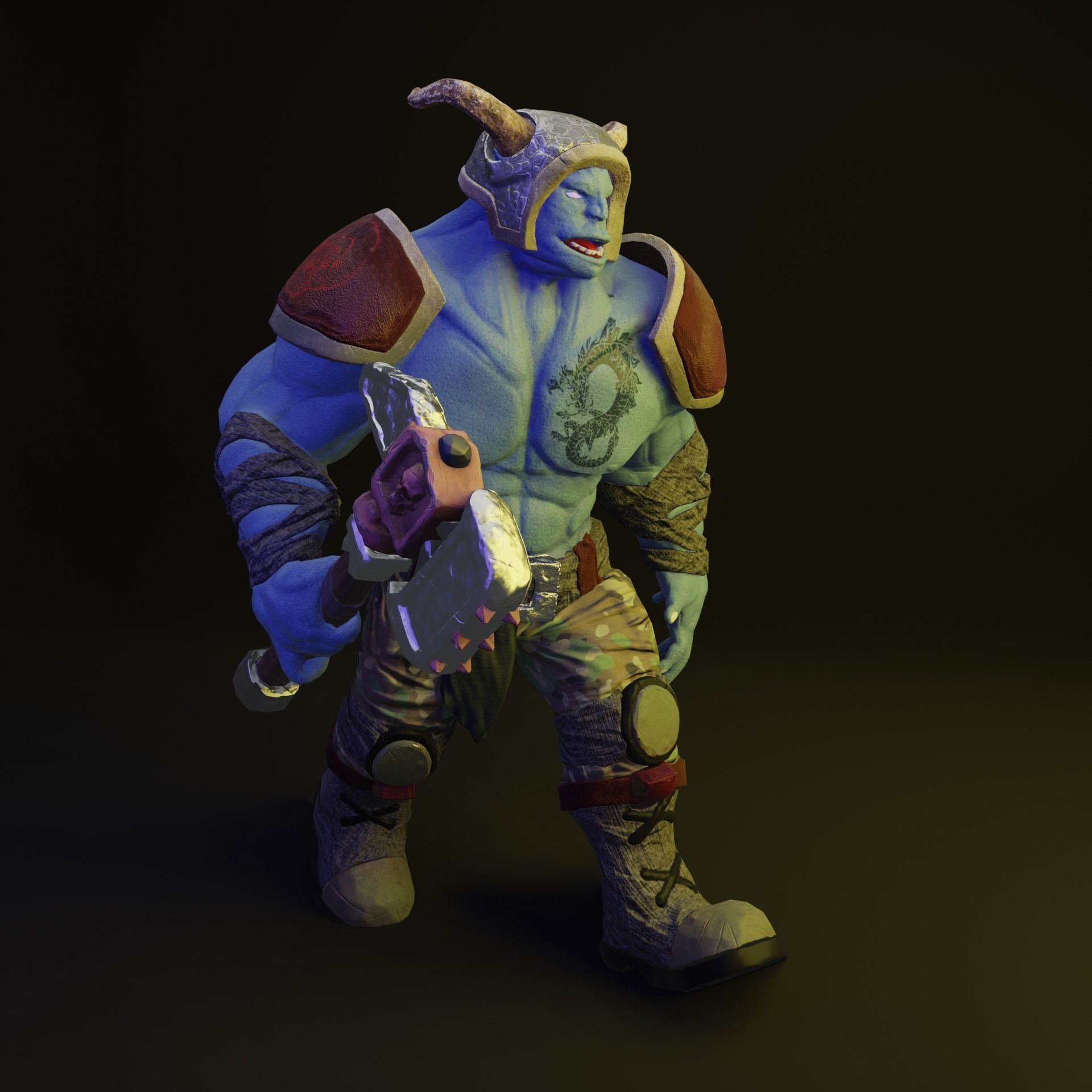 Anthropomorphic monster with a hammer 3d low poly free VR / AR / low ...