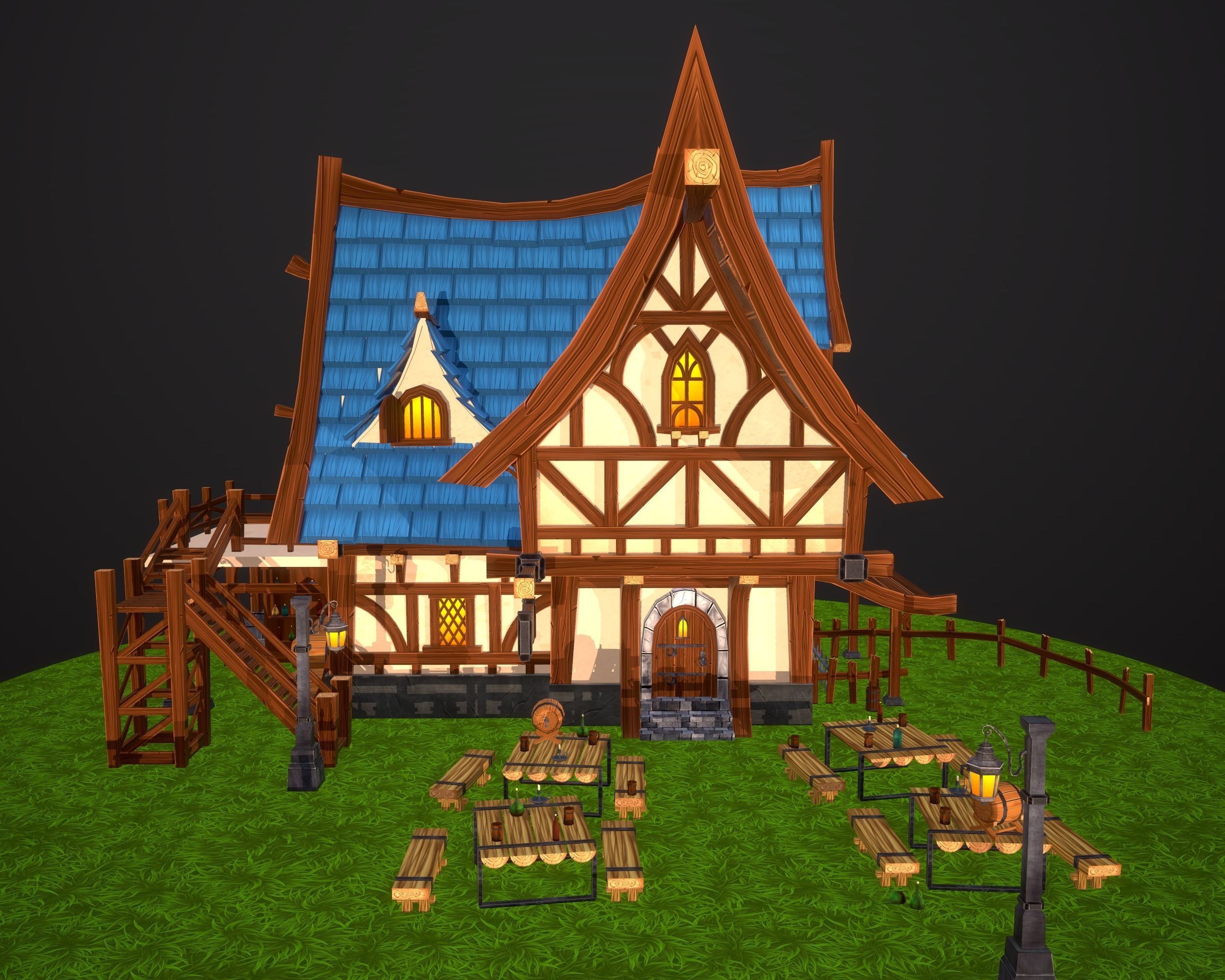 3D model Medieval Tavern - Fully Handpainted 3D Model VR / AR / low ...