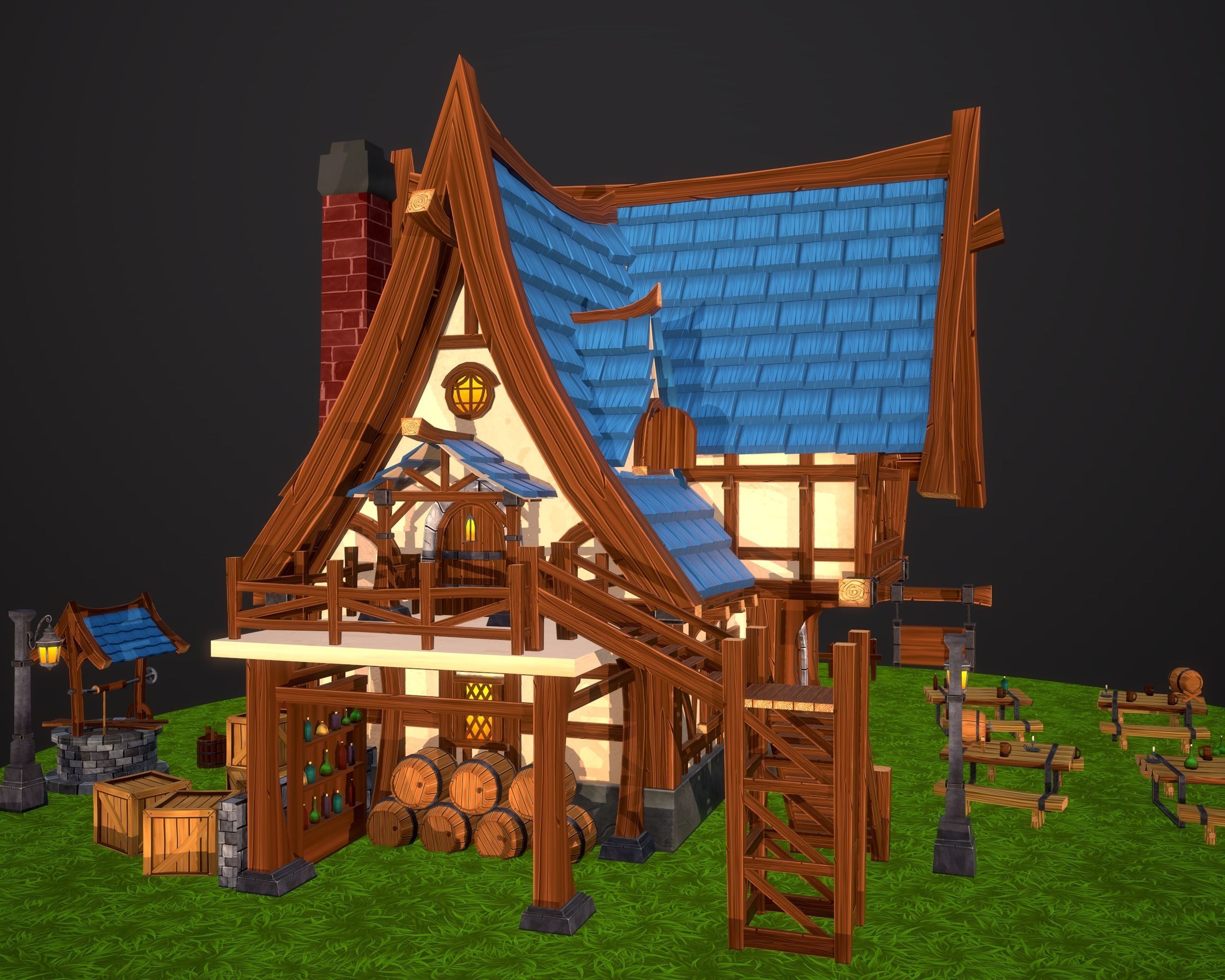 3D model Medieval Tavern - Fully Handpainted 3D Model VR / AR / low ...