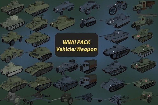 3D model Vehicle and Weapon World War 2 Low Poly Style VR / AR / low ...
