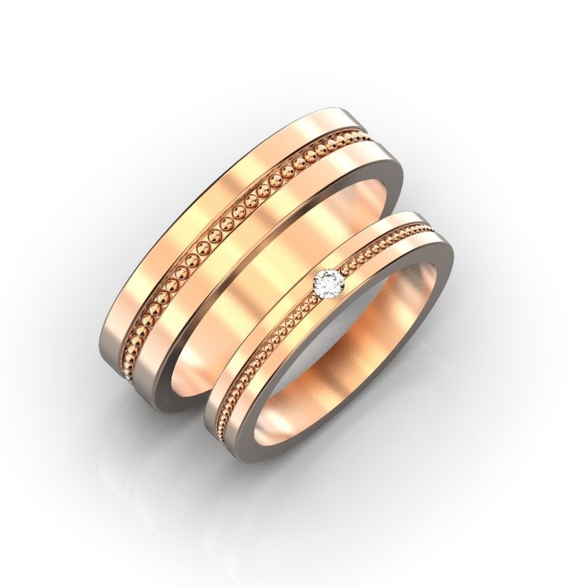 Gold wedding bands Wedding rings with diamond 3D model 3D printable ...