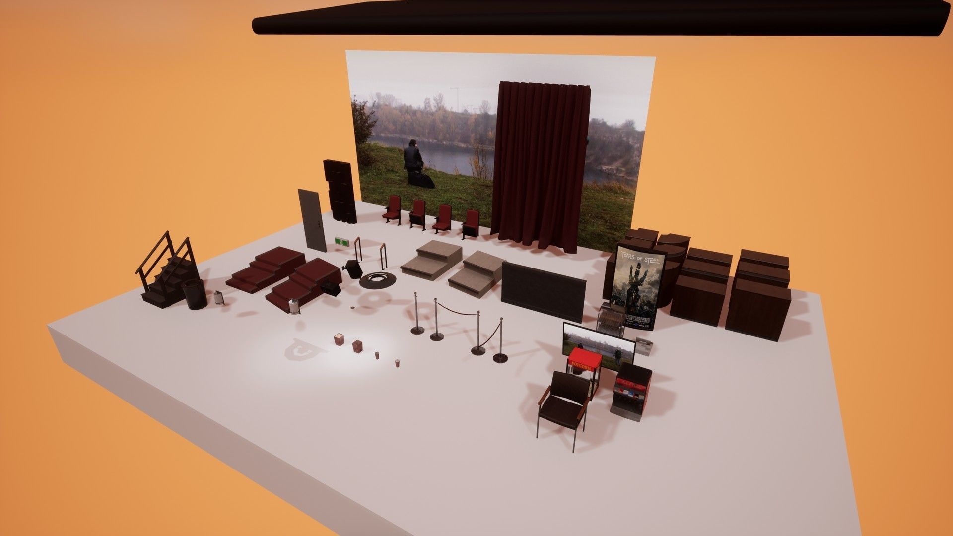 3D model Movie Theater Pack - A movie theater environment VR / AR / low ...
