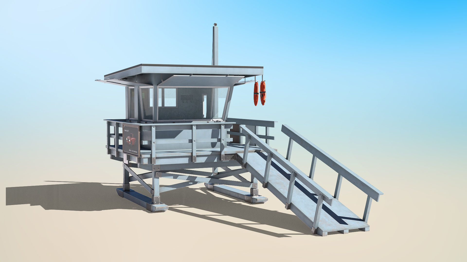 3D model Lifeguard Station With Rescue Buoy VR / AR / low-poly | CGTrader