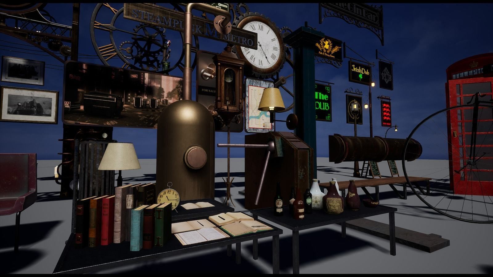 3D model Steampunk Victorian Props Set Both Interior and Exterior VR ...