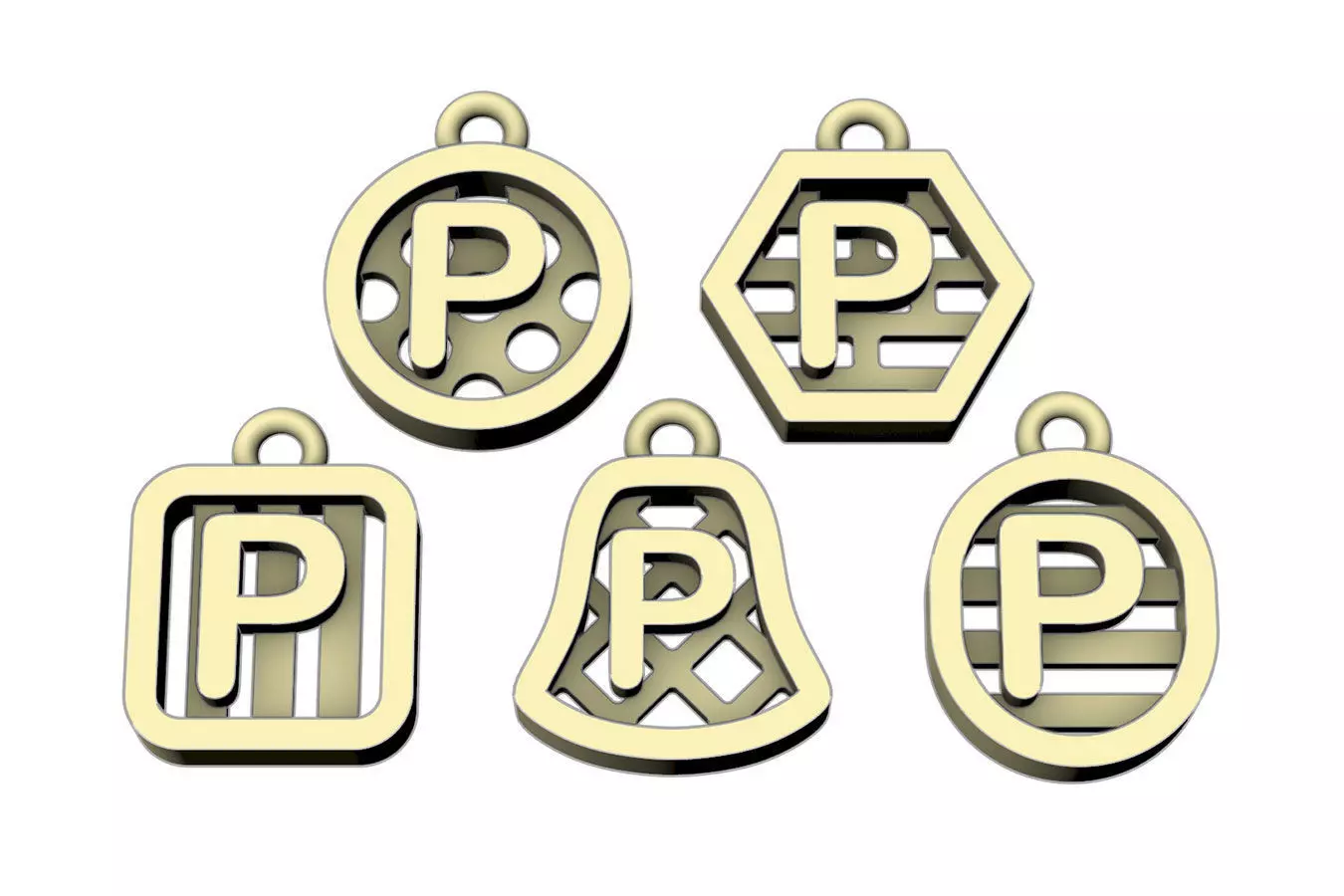 Initial letter charm with 5 different shapes - Alphabet P 3D model 3D ...